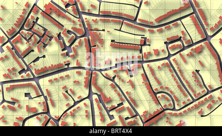 Colorful illustrated map of housing in a generic town Stock Photo - Alamy