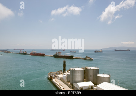oil storage tanks. Gibraltar Harbour Stock Photo - Alamy