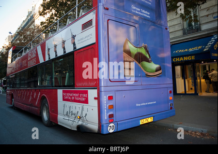 Paris, France, Red Double Decker Tour Bus on Street, From Rear, Showing ...