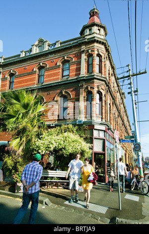Brunswick street in Fitzroy in Melbourne, with the Kewpie restaurant ...