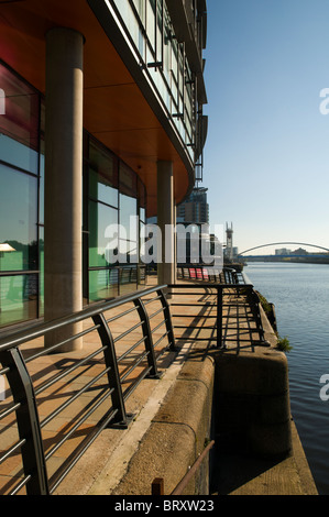 Waterfront walkway outside the BBC Quay House at MediaCityUK, Salford ...