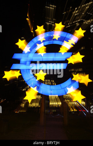 Euro symbol at night in Frankfurt am Main Stock Photo - Alamy