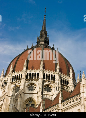 Low-angle exterior view of the Hungarian Parliament Building ...