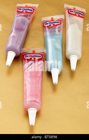 Four plastic tubes of Dr Oetker coloured icing gels Stock Photo - Alamy