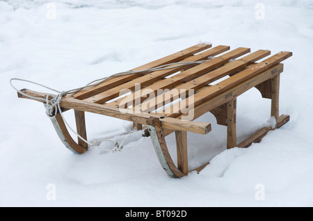 traditional wooden sledge in snow Stock Photo - Alamy
