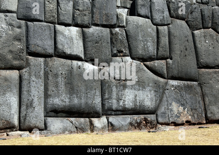 Inca stonework, "close up" detail of ancient stone wall, Sacsayhuaman ...
