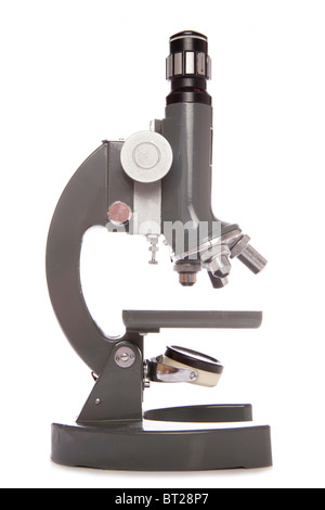 Scientific microscope isolated on white background, front view Stock ...