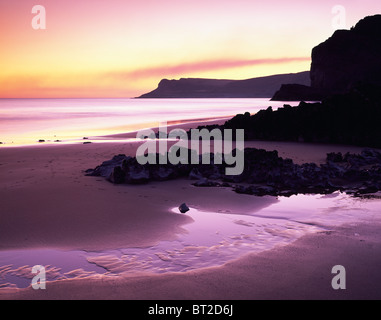 Dusk light at Mewslade Bay near Pitton on the Gower Peninsular, Swansea ...