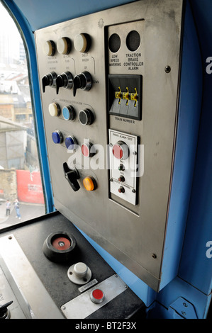 Inside the drivers cab of a London tube train, part of Village ...