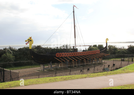 The Hugin, a replica of a Viking long ship at Cliffsend, Pegwell Bay ...