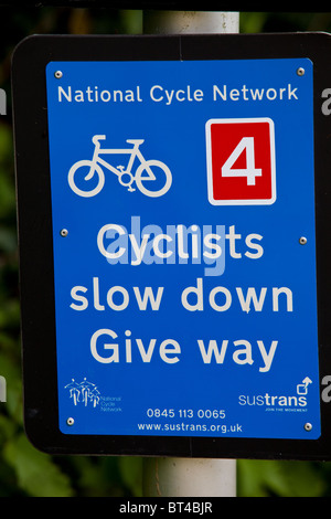 National Cycle Network Sign warning cyclists to slow down and give way ...