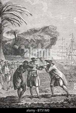 Typical slave trading scene in the 18th century. Slaves forced to work ...