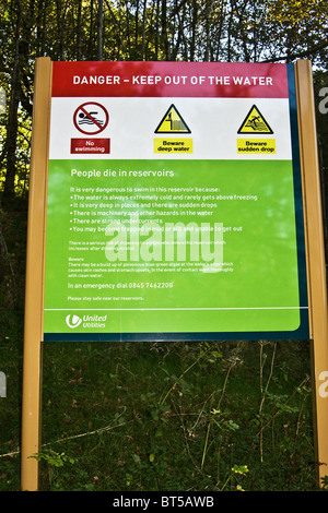 United Utilities' warning sign, Anglezarke reservoir, Chorley ...