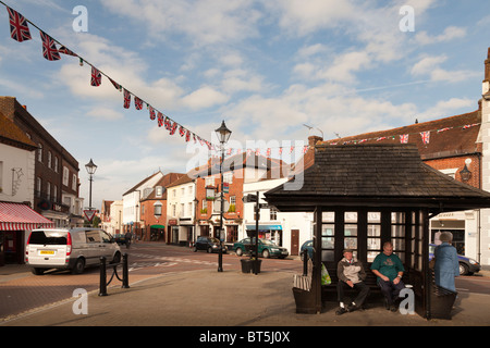Emsworth square and town centre with shelter seat, Emsworth, England ...