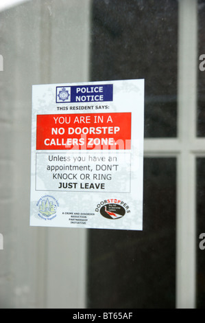 front door warning notice to unwanted callers in a No Doorstep Callers ...