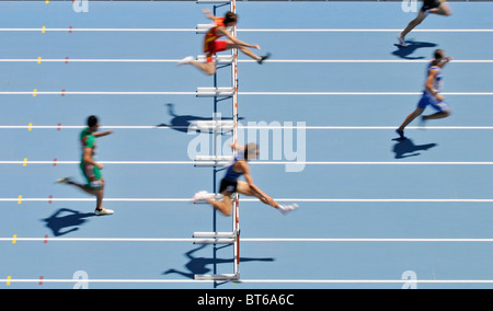male sprinters in hurdles race during European Athletics Championships ...