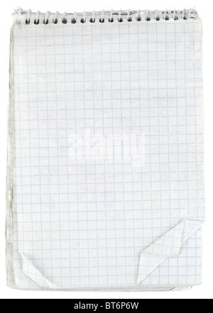 Blank checked notebook with notice paper isolated on white background ...