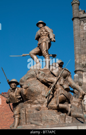 Oldham Town Centre War Memorial next to the Greaves Arms public house ...