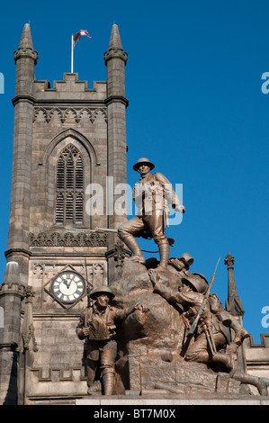 Oldham Town Centre War Memorial next to the Greaves Arms public house ...