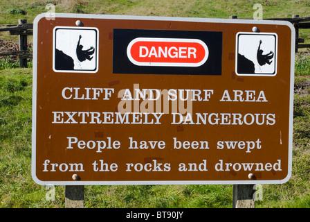 Dangerous cliff warning sign Stock Photo - Alamy