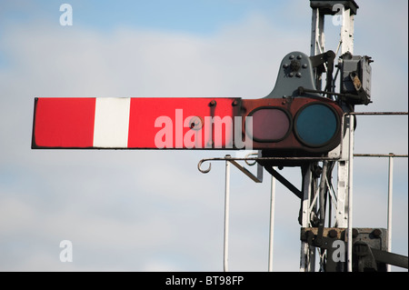 Railway semaphore signal, upper quadrant type. Starting signal at end ...