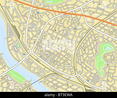 Illustrated map of a generic city with no names Stock Photo - Alamy