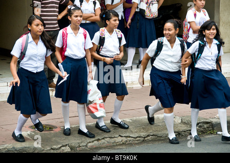 Central America schoolchildren - schoolgirls in school uniform walking ...