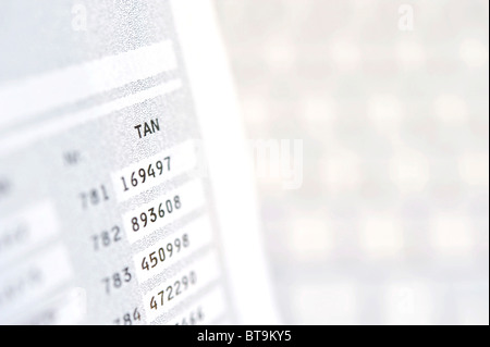 TAN list, transaction authentication numbers Stock Photo - Alamy