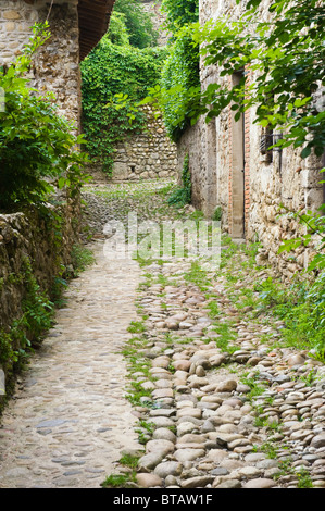 Street of Perouges, France, a medieval walled town, a popular touristic ...