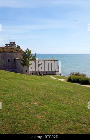 Nothe Fort viewed from the Nothe Gardens. The old fortress stands at ...