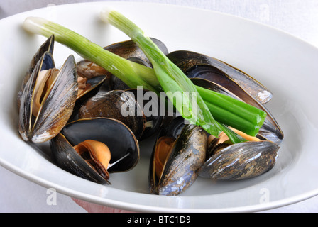 cooked and opened organic mussel ready to eat Stock Photo - Alamy