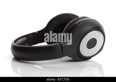 black headphones on white background Stock Photo - Alamy