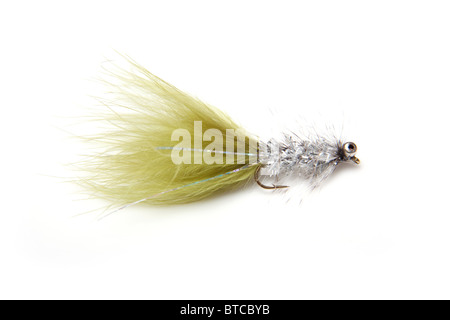 Humongous trout fly size 10 isolated on a white studio background Stock ...