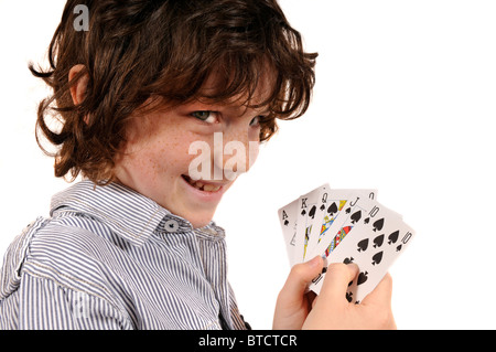 Boy Playing Cards Stock Photo - Alamy