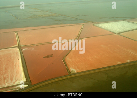 Aerial view of geometric salt ponds with beautiful patterns and ...