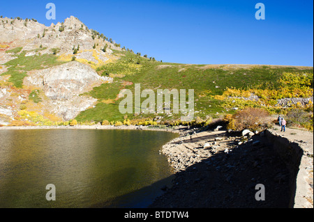 Angel Lake near Wells Nevada in the fall with brilliant gold Aspen ...