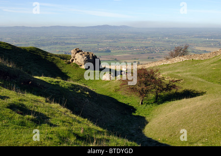 View from the summit of Bredon Hill looking west to the distant Malvern ...