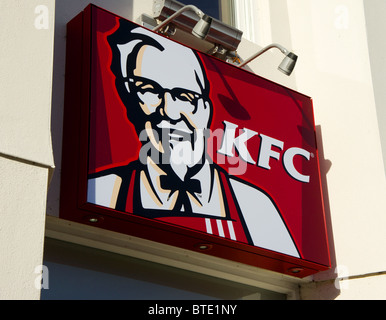 A Kentucky Fried Chicken (KFC) logo seen displayed at night outside a ...