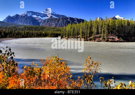 Mt Christie and Athabasca River, Jasper National Park, Alberta, Canada ...