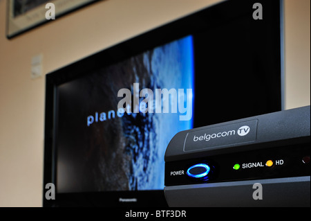Standby lights from modem for digital flatscreen television Stock Photo ...