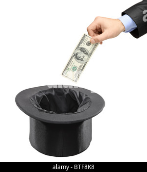 Magic Top Hat with Cash Money Coming Out Isolated on White Background ...