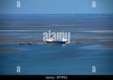 Oil rig and protection platform Mittelplate in the North Sea off ...