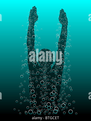 Illustration of a diver rising to the surface Stock Photo - Alamy