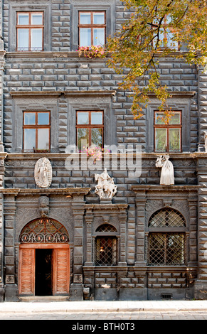Facade of a building with windows. The building is constructed 1850 ...