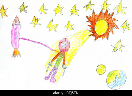 Child's drawing of space. Made by child Stock Photo - Alamy