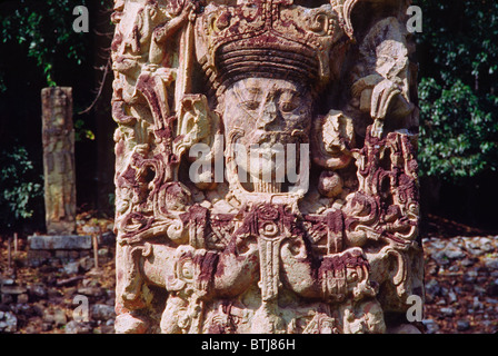 STELA B MAYAN stone carving depicting the accession of 18 Rabbit a ...