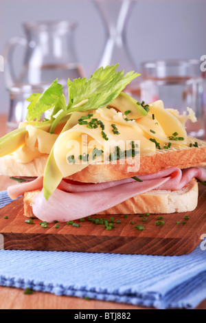 Slices of Bread with Ham, Butter and Chives Stock Photo - Alamy
