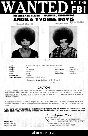 FBI Wanted poster for Angela Davis. Angela Yvonne Davis (born January ...