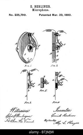 Early recording device: The Berliner microphone patent, 1880 Stock ...
