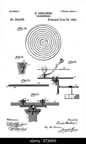 Early recording device: The Berliner Gramophone patent diagram, 1887 ...